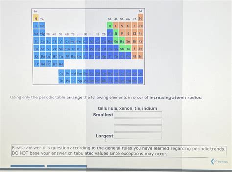 solved using only the periodic table arrange the following