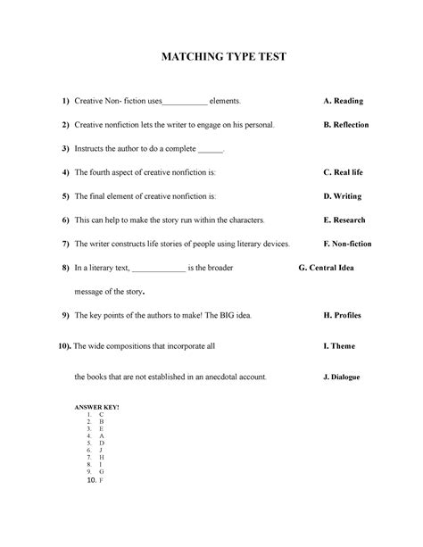 Matching Type Test Matching Type Test 1 Creative Non Fiction Uses