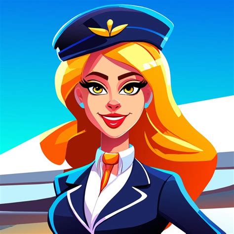Cute Air Hostess Hand Drawn Flat Stylish Cartoon Sticker Icon Concept Isolated Illustration