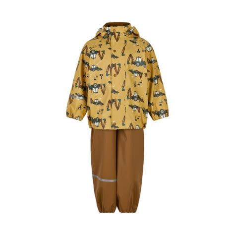 Celavi Barn Regntøysett Gravemaskin Print Rubber Gul Nettbutikk Med