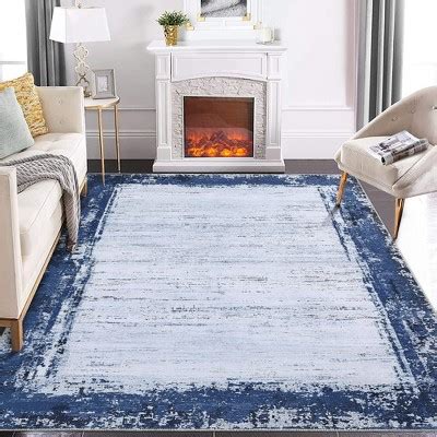 Modern Bordered Area Rug Washable Rug Living Room Rug Soft Low Pile Rug