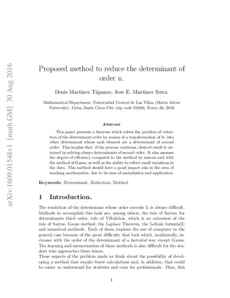 Pdf Proposed Method To Reduce The Determinant Of Order N