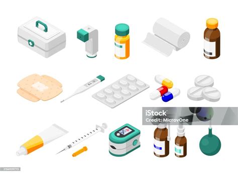 Ilustración De Equipo Médico Isométrico Y Botiquín De Primeros Auxilios
