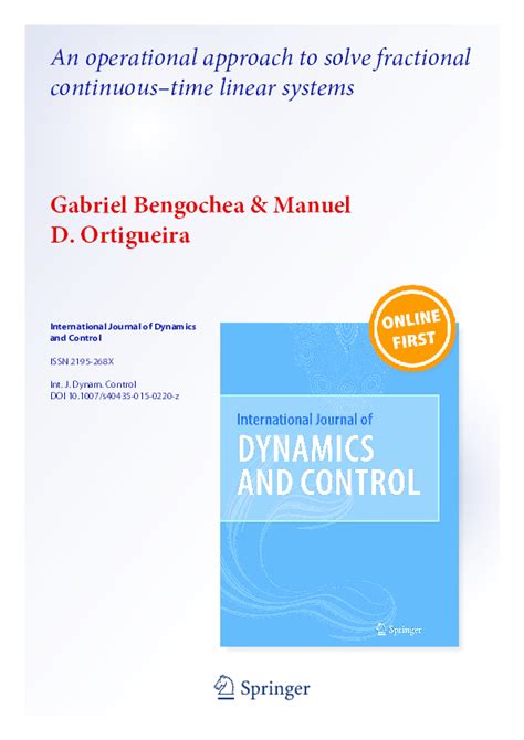 International Journal Of Dynamics And Control An Operational Approach