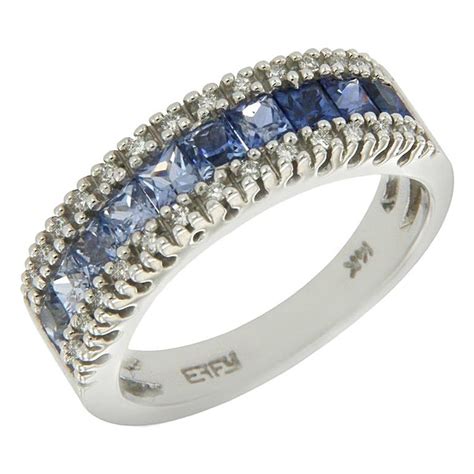 Effy 14 Karat White Gold Diamond And Rainbow Blue Sapphires Band Ring
