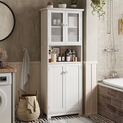 Tiptiper Tall Bathroom Storage Cabinet With With Glass