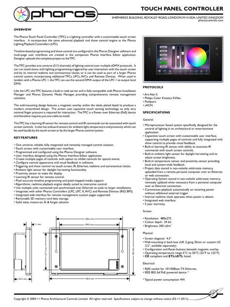 Platine Contrôle Pharos Tpc Datasheet 1 Pdf Touchscreen