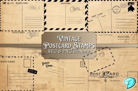 Vintage Postcard Stamp Pngs And Svgs Graphic By Emily Designs
