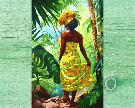 Jamaica Art Print Woman By The River In Yellow Dress And Etsy