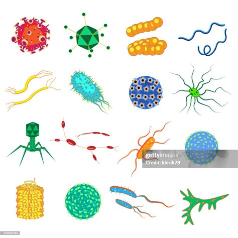Bacteria And Germs Colorful Set Microorganisms Diseasecausing Objects