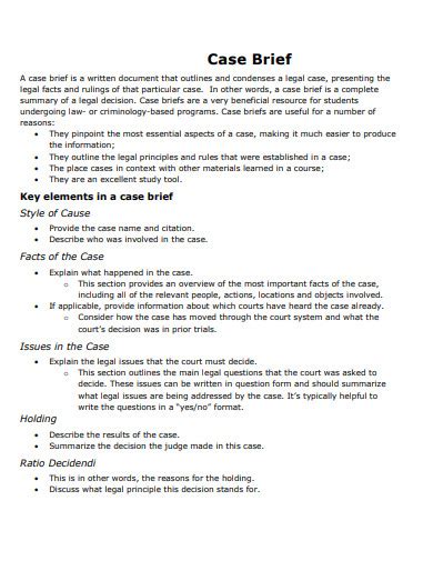 Free 10 Case Brief Samples In Pdf Ms Word