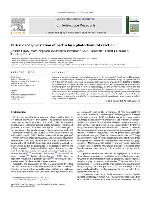 Pdf Partial Depolymerization Of Pectin By A Photochemical Reaction