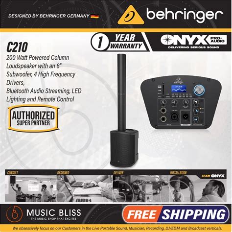 Behringer C210 200 Watt Powered Column Loudspeaker With An 8 Subwoofer