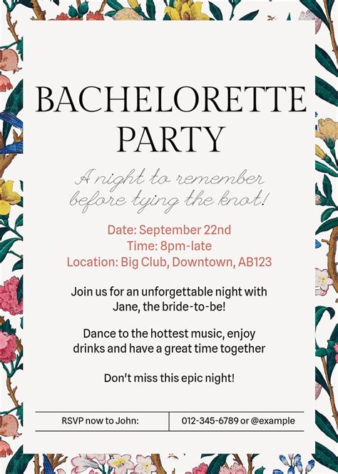 Bachelorette Party Invitation Template Editable Premium Editable