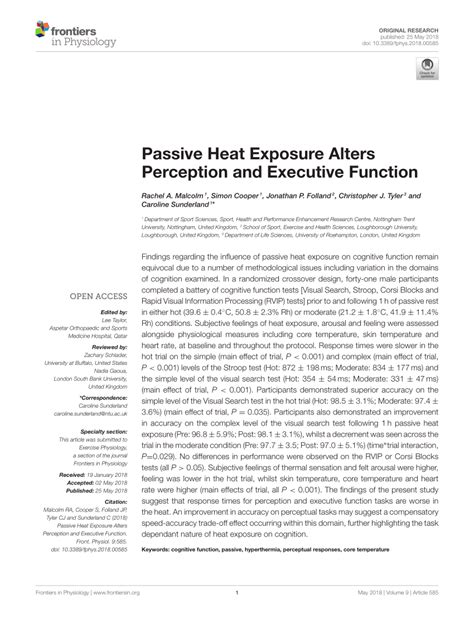 Pdf Passive Heat Exposure Alters Perception And Executive Function