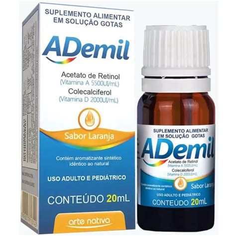Vitamina A 5500ui E D 200ui Ademil Gotas Sabor Laranja Adulto E