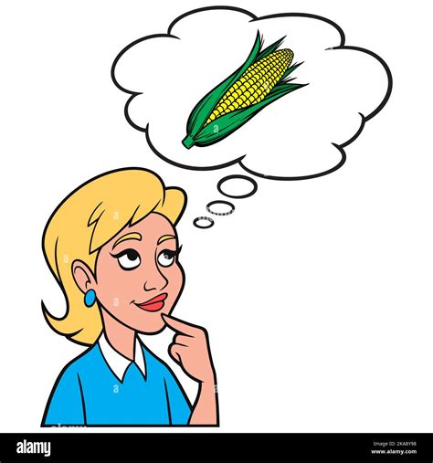 Girl Thinking About Corn On The Cob A Cartoon Illustration Of A Girl