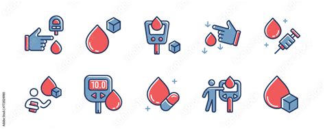 Collection Of Blood Sugar Glucose Measurement Icon Vector Set Diabetes