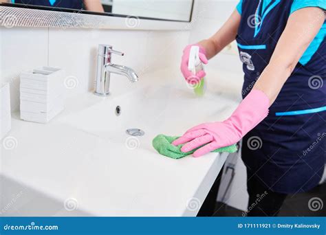Cleaning Service Wiping Bathroom Wash Basin Stock Image Image Of