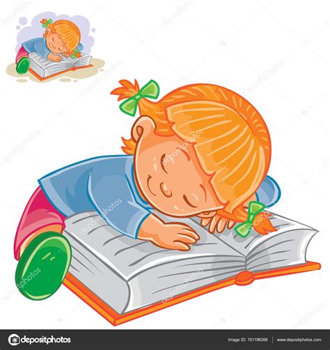 Vector Niña Leyendo Un Libro Y Quedarse Dormido En él Vector De Stock