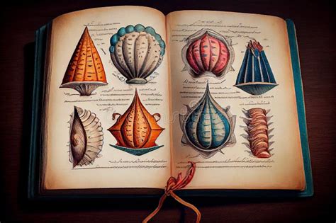A Vintage Scientific Drawing Of Sea Shells In An Old Book Generative Ai Stock Illustration