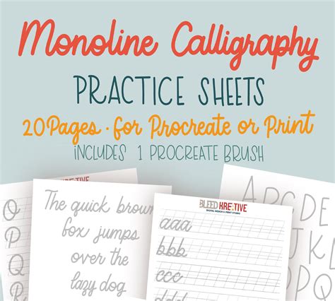 Monoline Calligraphy Lettering Workbook Bleed Kreative