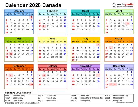 Canada Calendar 2028 20 Free Printable Excel Templates