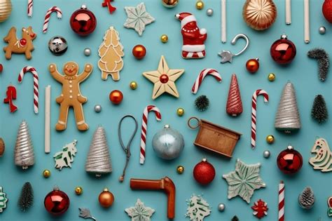 Premium Photo Collection Of Christmas Objects Viewed From Above