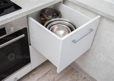 Modern Sliding Drawer System In The Kitchen Production Of Kitchen Furniture Ergonomics And