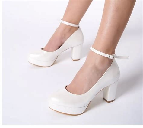 White Bridal Shoewedding Short Heeledbridal Ankle Strapankle Strap