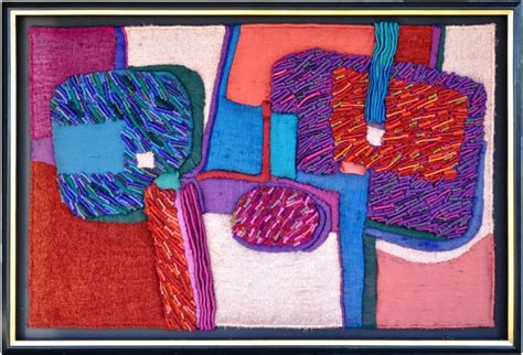 Unique Mixed Media Fabric Assemblage In A 73x50 Wooden Frame