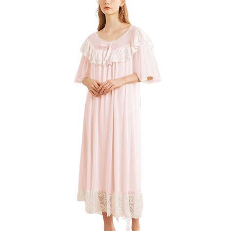 Defitshape Womens Cotton Victorian Nightgown Frilly Hem Soft Lace Cute