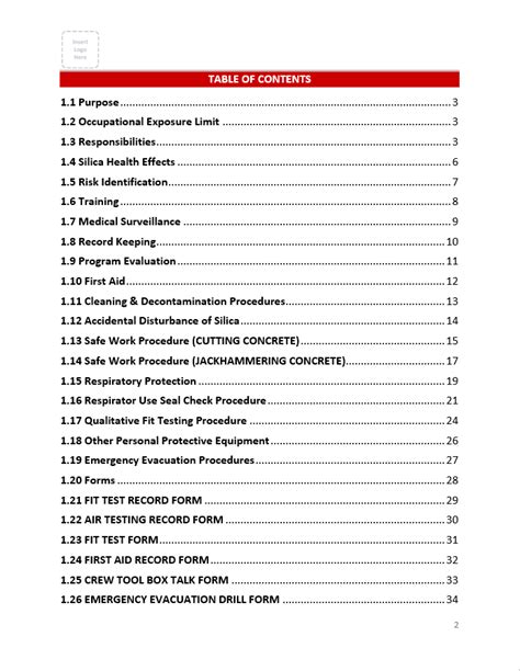 Worksafebc Silica Exposure Control Plan Template Bc