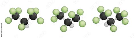 Molecule Of Heptafluoropropane Set Of Views Molecular Formula C3hf7
