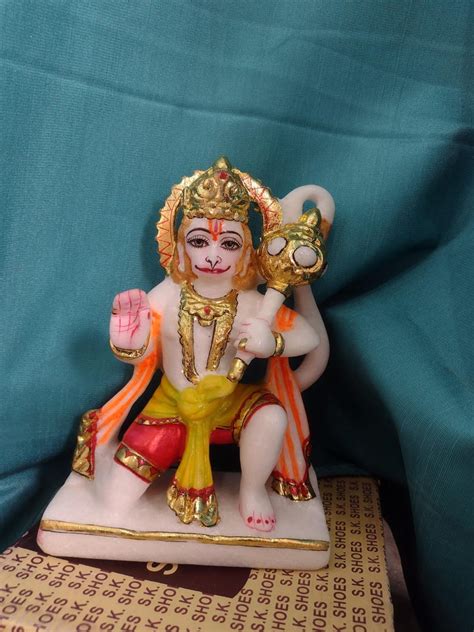 6 Inches Height Marble Hanuman Ji Statue Hindu God Idol Bajaranbali
