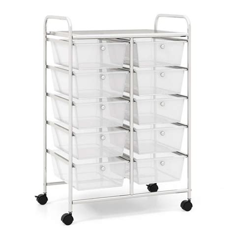 Costway 10 Drawer Organizing Container Storage Cart With Plastic Wheels