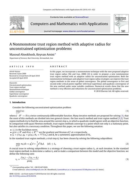 Pdf A Nonmonotone Trust Region Method With Adaptive Radius For Unconstrained Optimization Problems