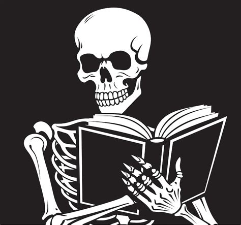 Literary Bones Skeleton Reading A Book Black Logo Icon Skeletal Scholar