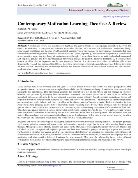 Pdf Contemporary Motivation Learning Theories A Review
