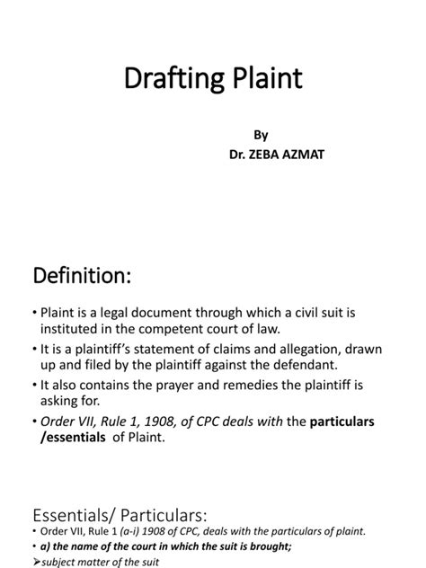 Drafting Of Plaint Pdf Lawsuit Government