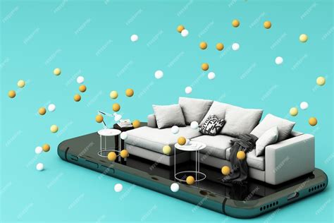 Premium Photo Sofa L Shape And Side Table On Smart Phone 3d Rendering