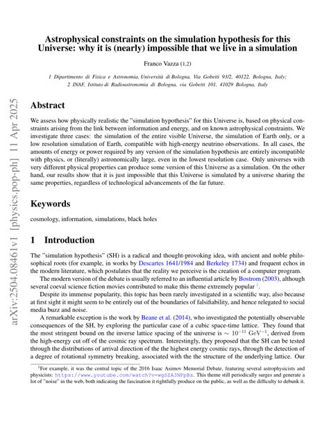 Pdf Astrophysical Constraints On The Simulation Hypothesis For This