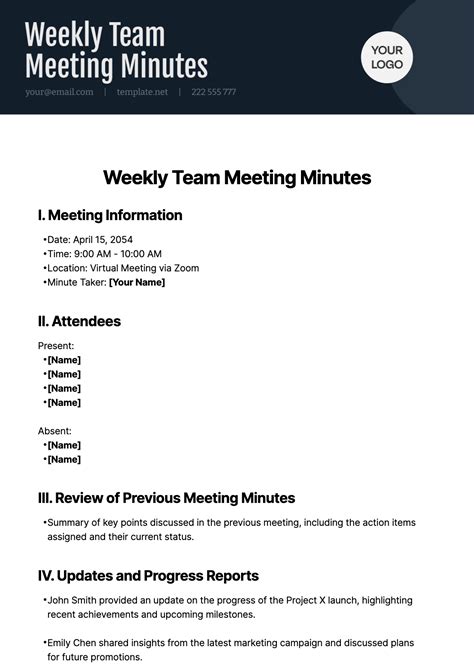 Free Weekly Team Meeting Minutes Template To Edit Online