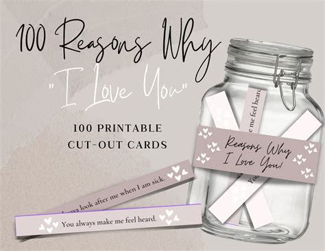100 Reasons Why I Love You Printable Cards For Jar Reasons I Love You