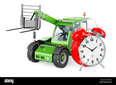 telescopic handlers with alarm clock 3d rendering isolated on white