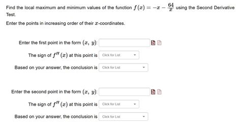 Solved 64 Using The Second Derivative Find The Local Maximum And Minimum Values Of The Function