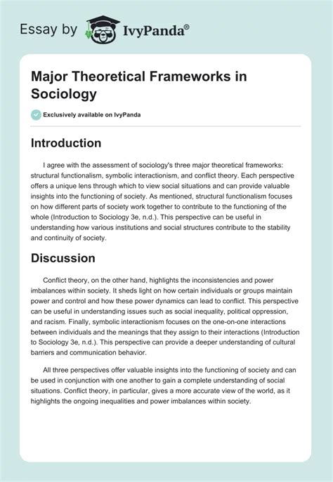 Major Theoretical Frameworks In Sociology 359 Words Essay Example