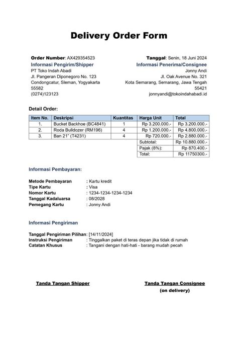 Contoh Delivery Order Template Surat Jalan Buat Kurir Plugin Ongkos