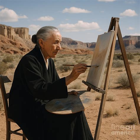 Georgia Okeeffe Painting In Desert Landscape Digital Art By John