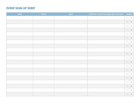 Excel Sign Up Sheet Template